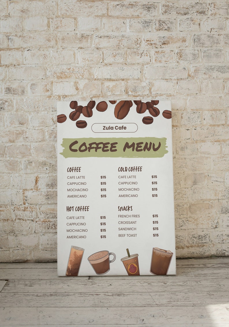 Printable Coffee Menu Template in Canva, A4 Size Editable Price List ...