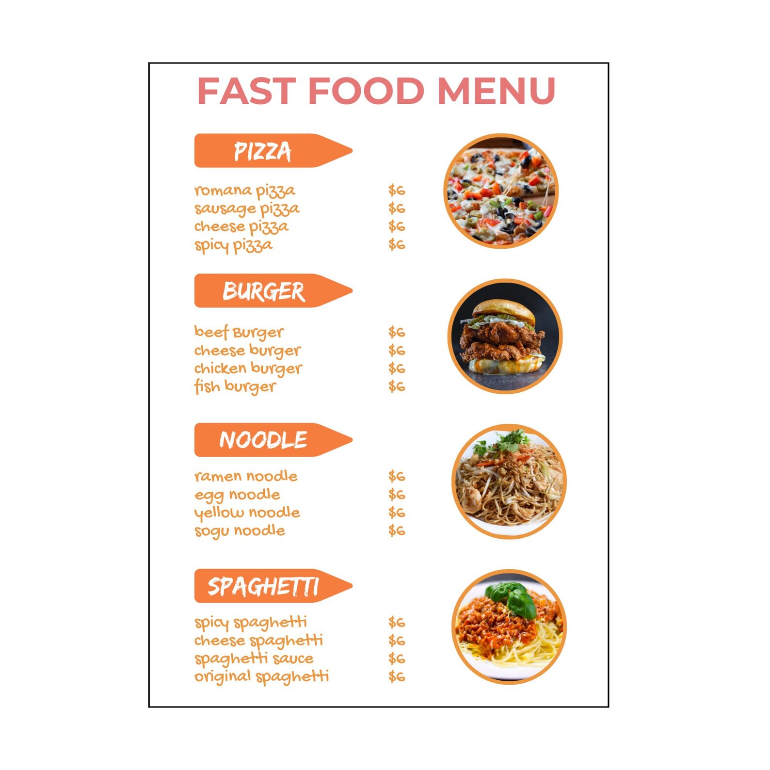 Fast Food Menu Template | Editable Fast Food Menu Template (A4 Size ...