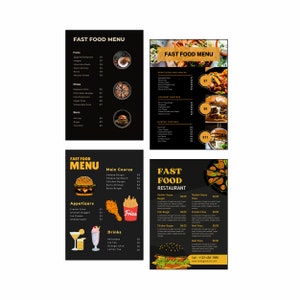 Set of 4 Fast Food Menu Templates Editable Fast Food Menu Templates ...