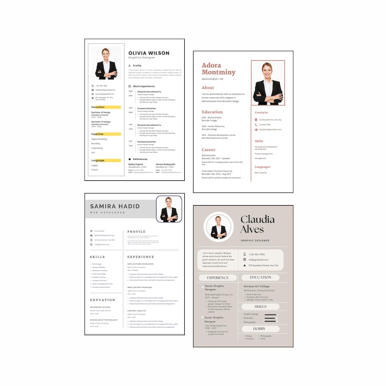 Set of 12 Canva CV Templates With Photo, Modern Resume Templates With ...