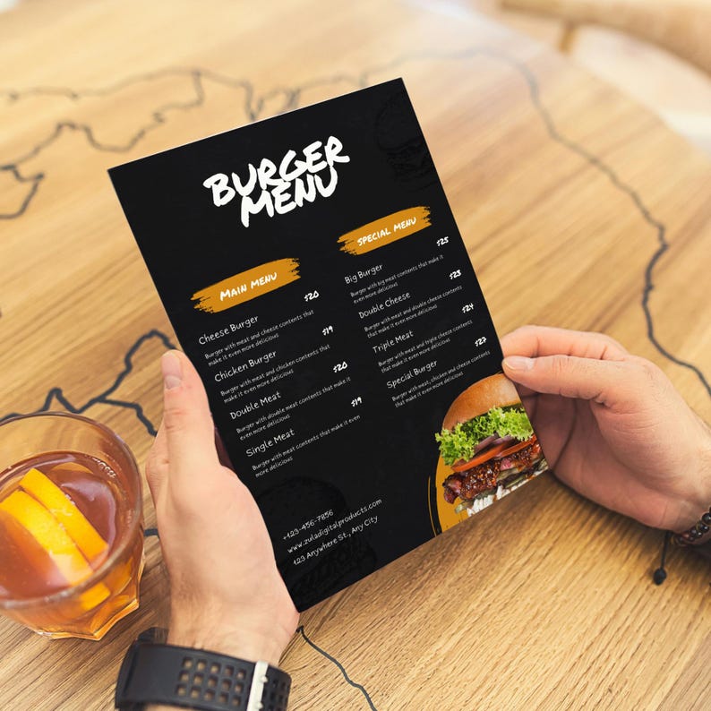 Canva Editable Burger Menu A4, Customizable Price List for Fast Food ...