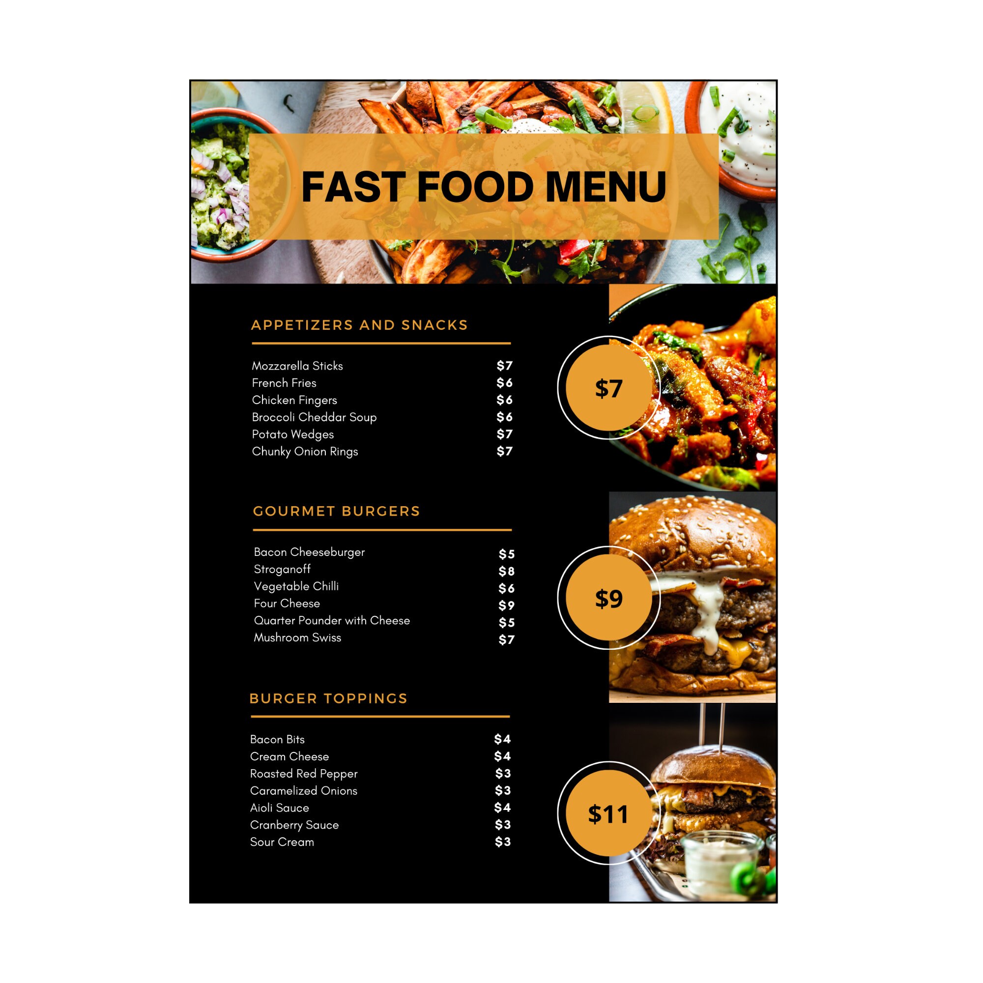 Set of 4 Fast Food Menu Templates Editable Fast Food Menu Templates ...