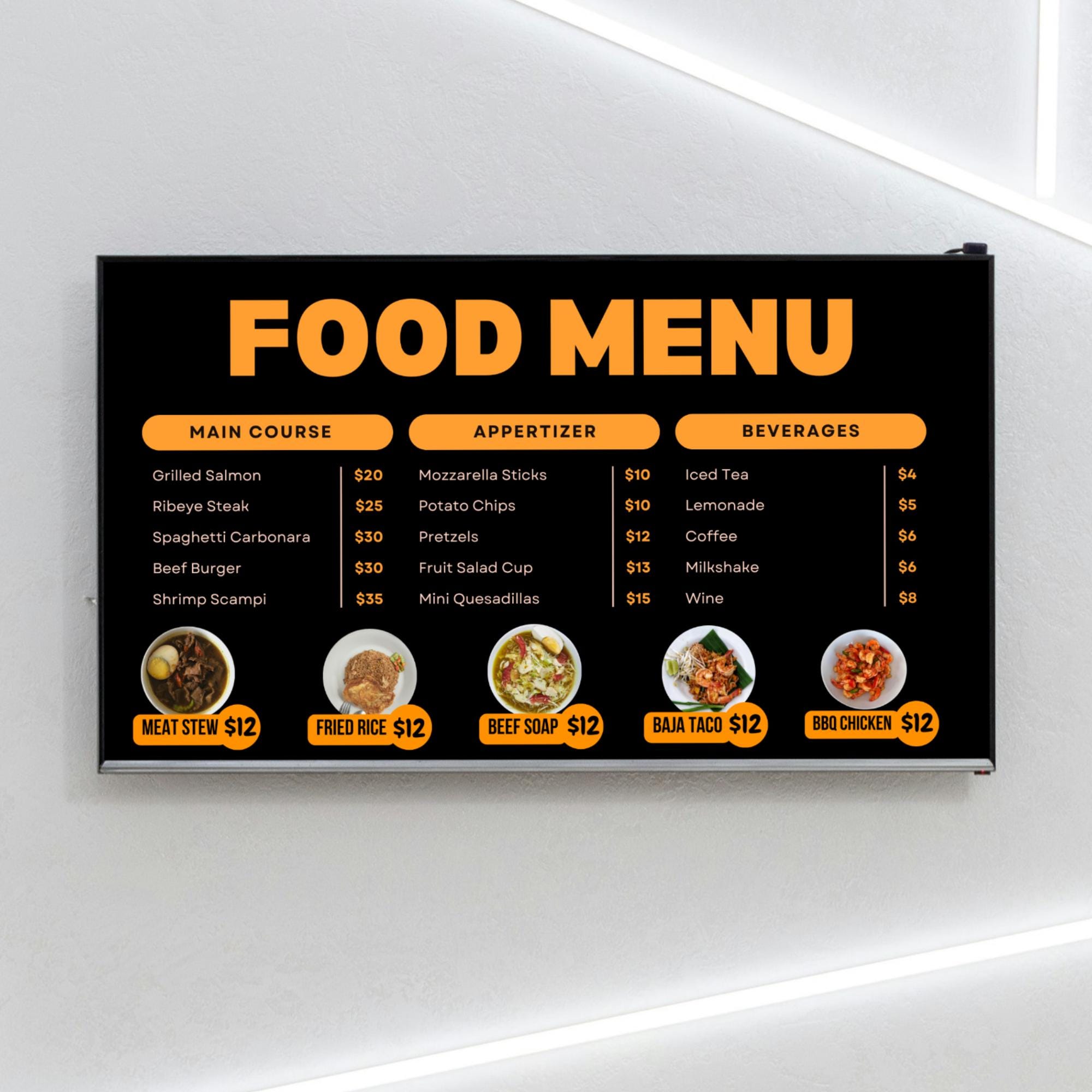 TV Menu Board for Restaurant, Food Menu Board, Digital Menu Board, Food ...