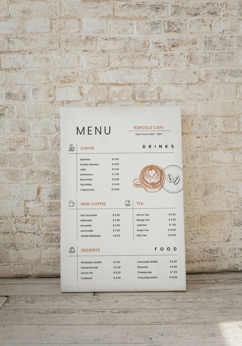 Coffee Menu Template, Customizable Coffee Menu Template, Coffee Shop ...