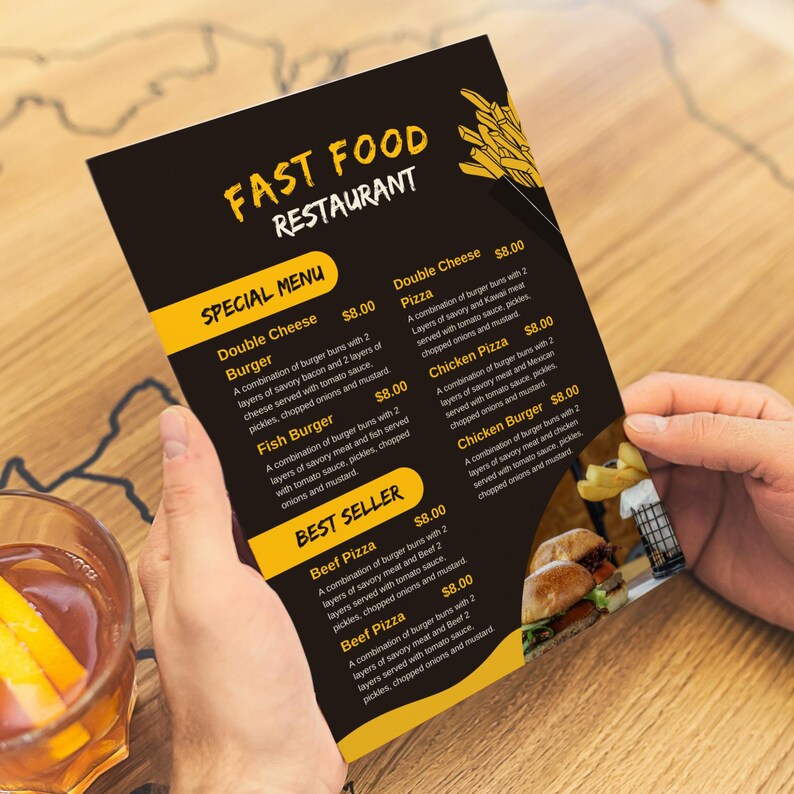 Editable Fast Food Restaurant Menu Template | Canva A4 (digital ...