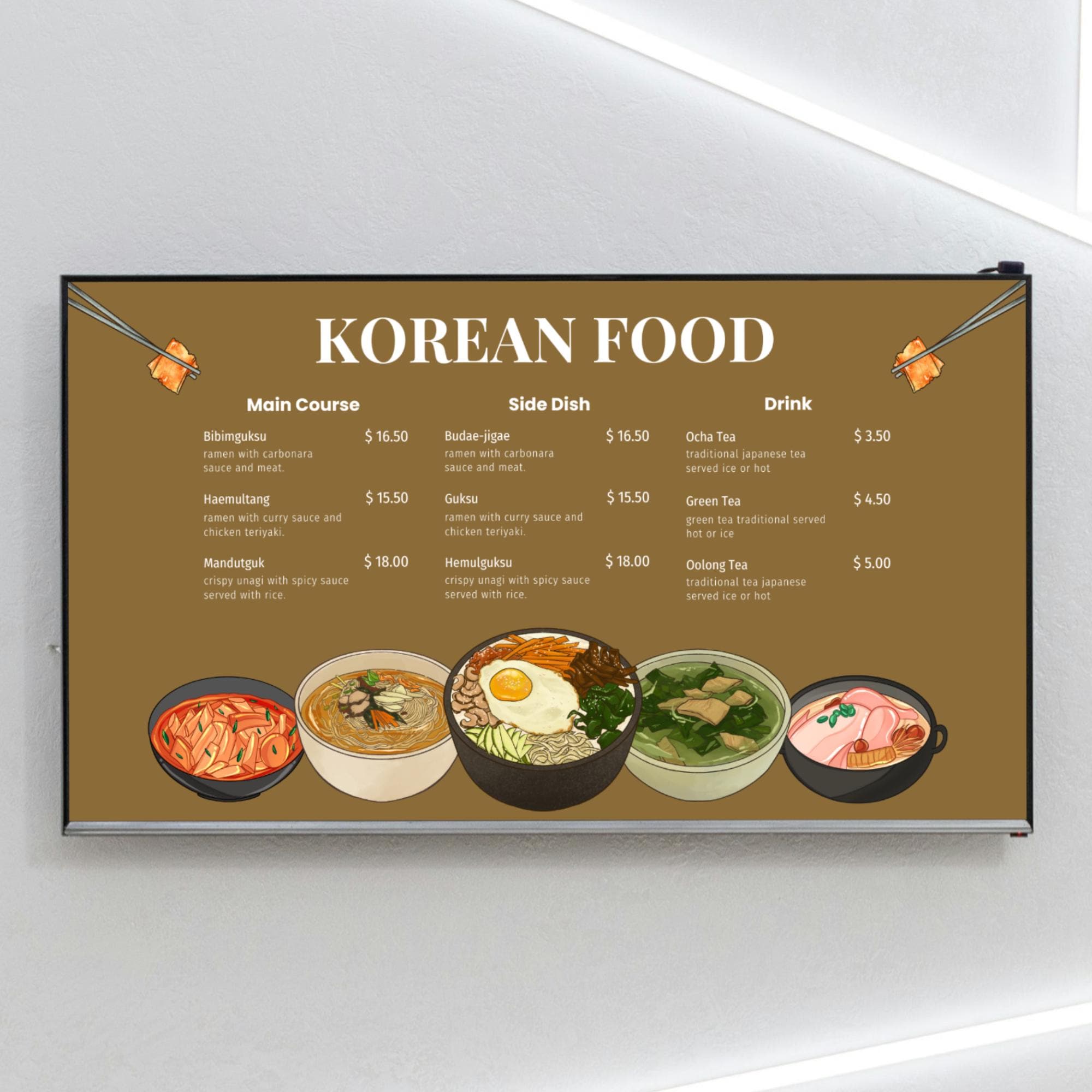 TV Menu Board for Korean Restaurant, Korean Food Menu Board, Digital ...