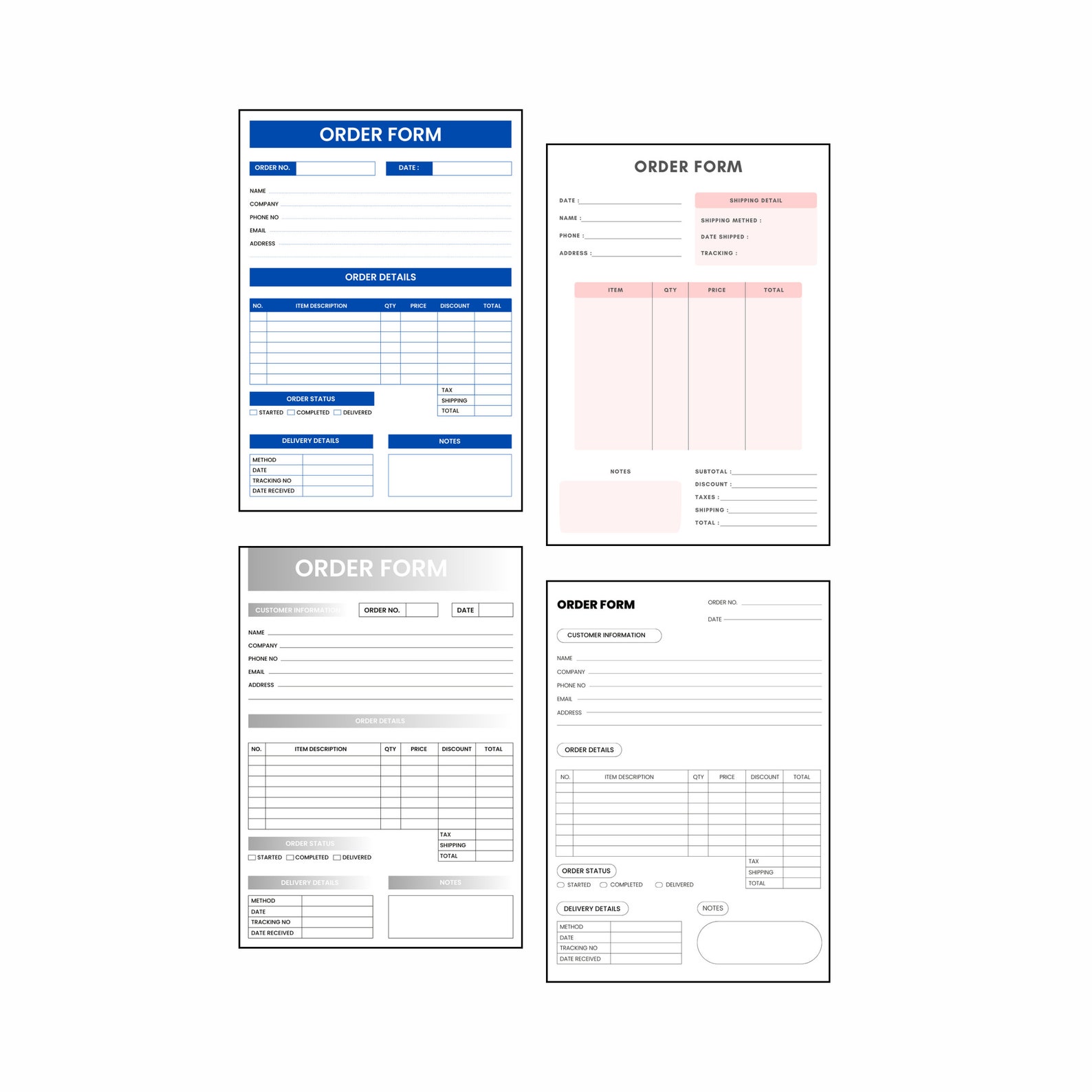 Set of 4 Order Forms, , A4 Size Order Form Instant Download ...
