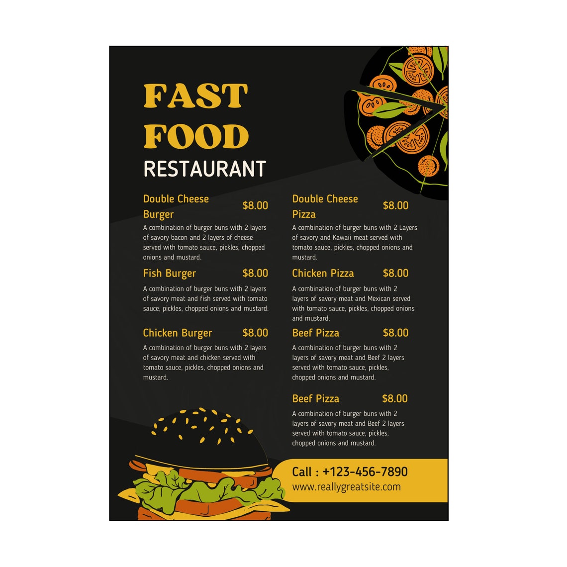 Fast Food Menu Template | Editable Fast Food Menu Template (A4 Size ...