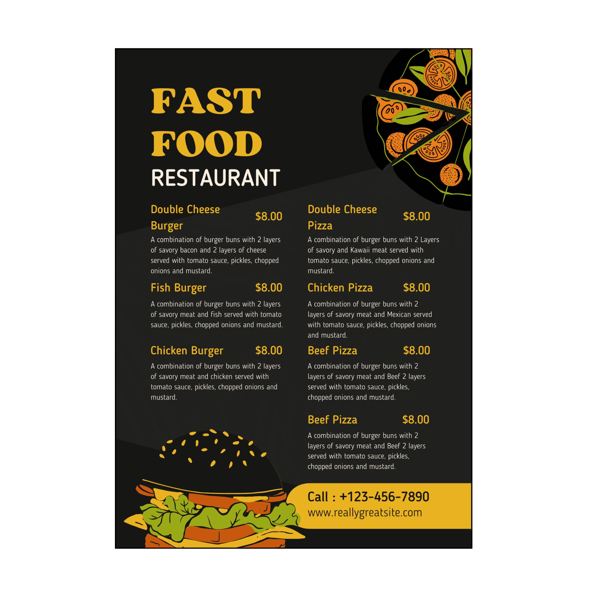 Fast Food Menu Template | Editable Fast Food Menu Template (A4 Size ...
