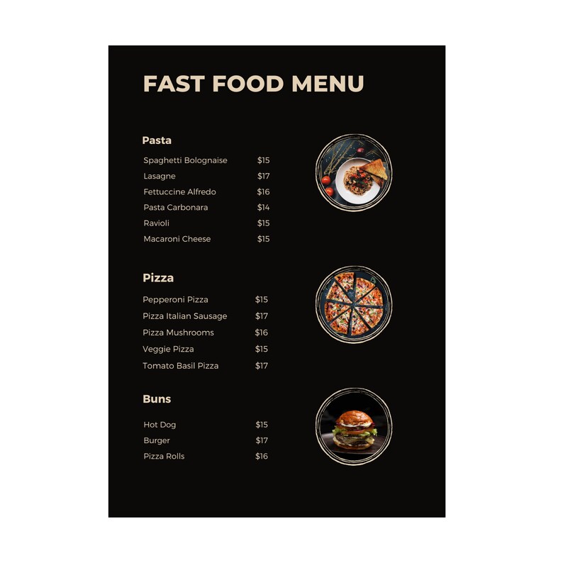 Set of 4 Fast Food Menu Templates | Editable Fast Food Menu Templates ...