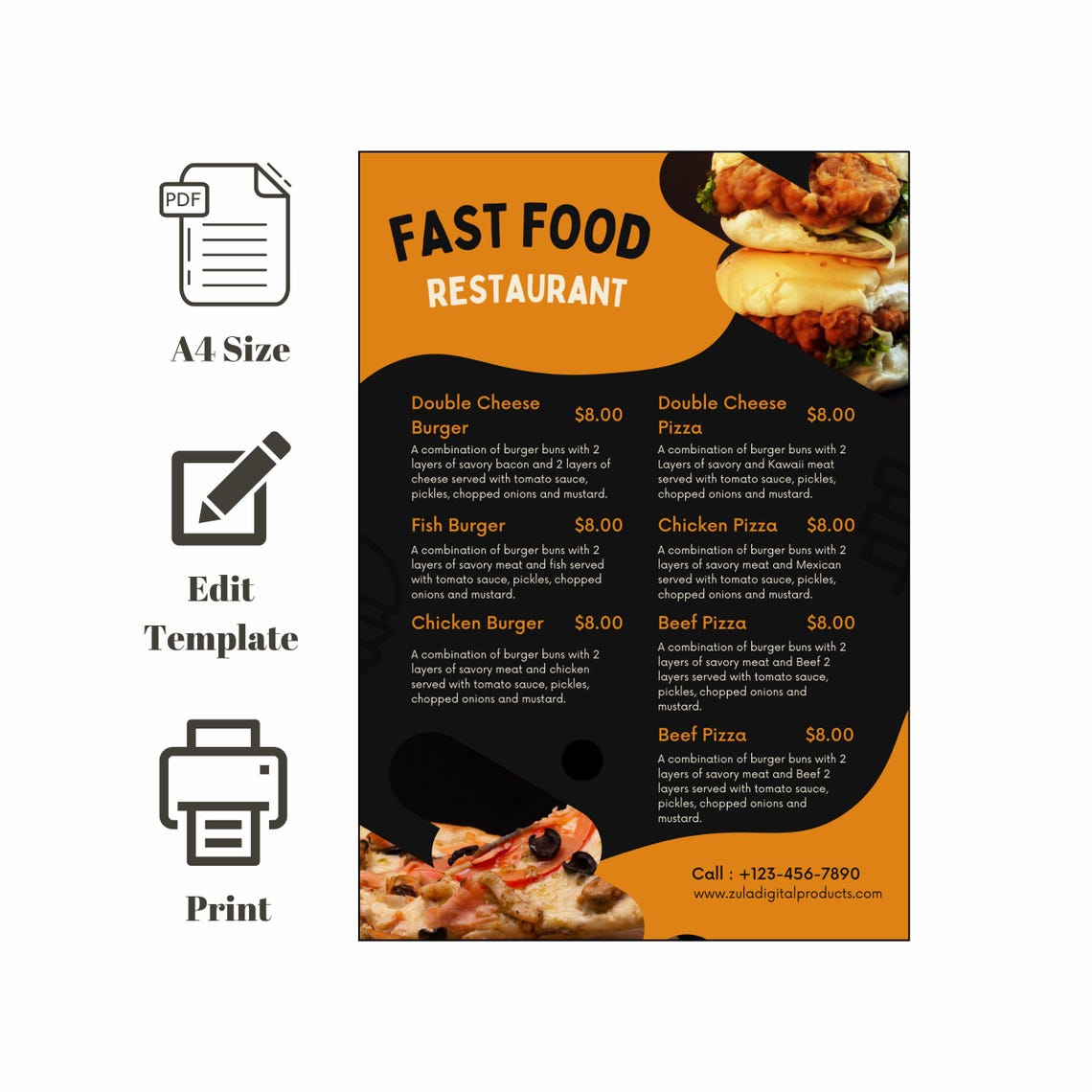Fast Food Menu Template Editable Fast Food Menu Template A4 Size ...