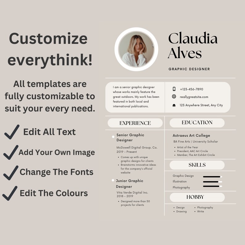 Canva Resume Template With Photo, Canva Cv Template, Canva Creative ...