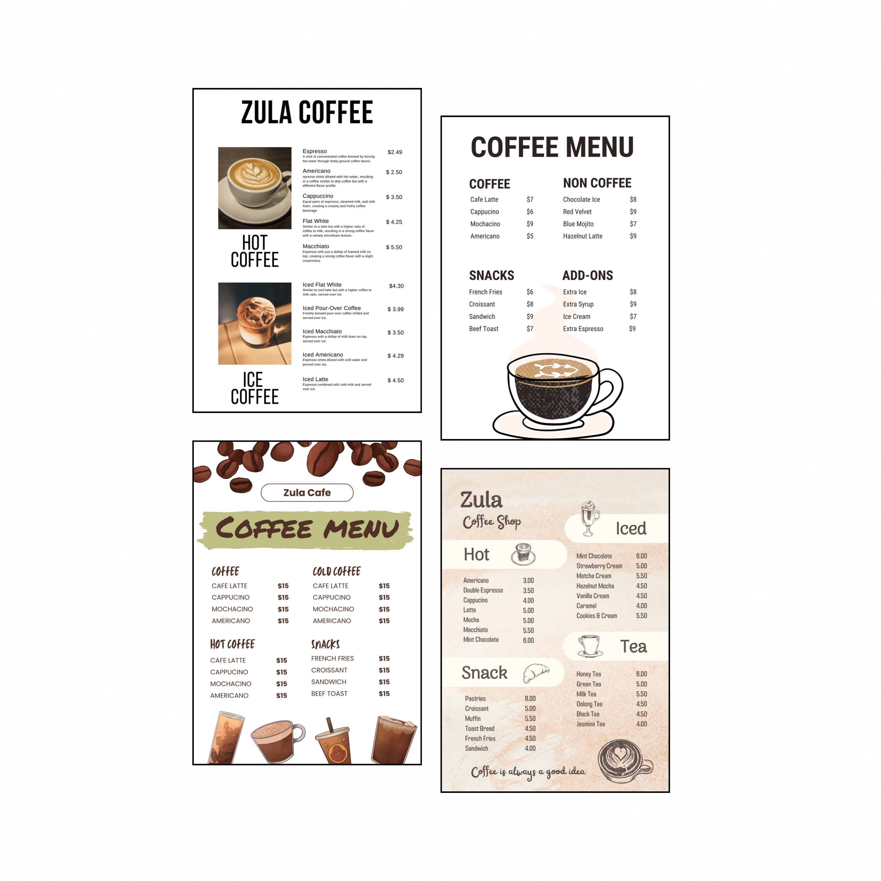 24 Editable Coffee Menu Templates – Canva Cafe Price List, Customizable ...