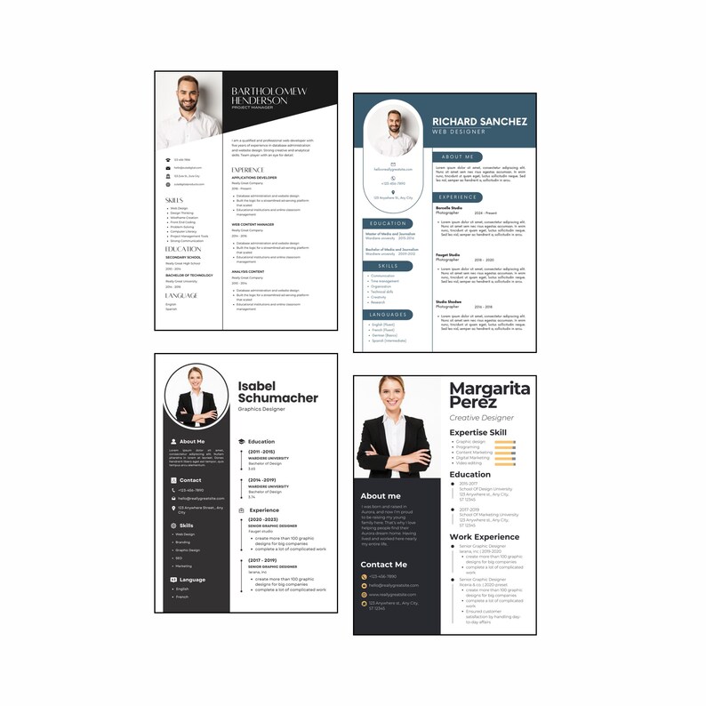 Set of 12 Canva CV Templates With Photo, Modern Resume Templates With ...