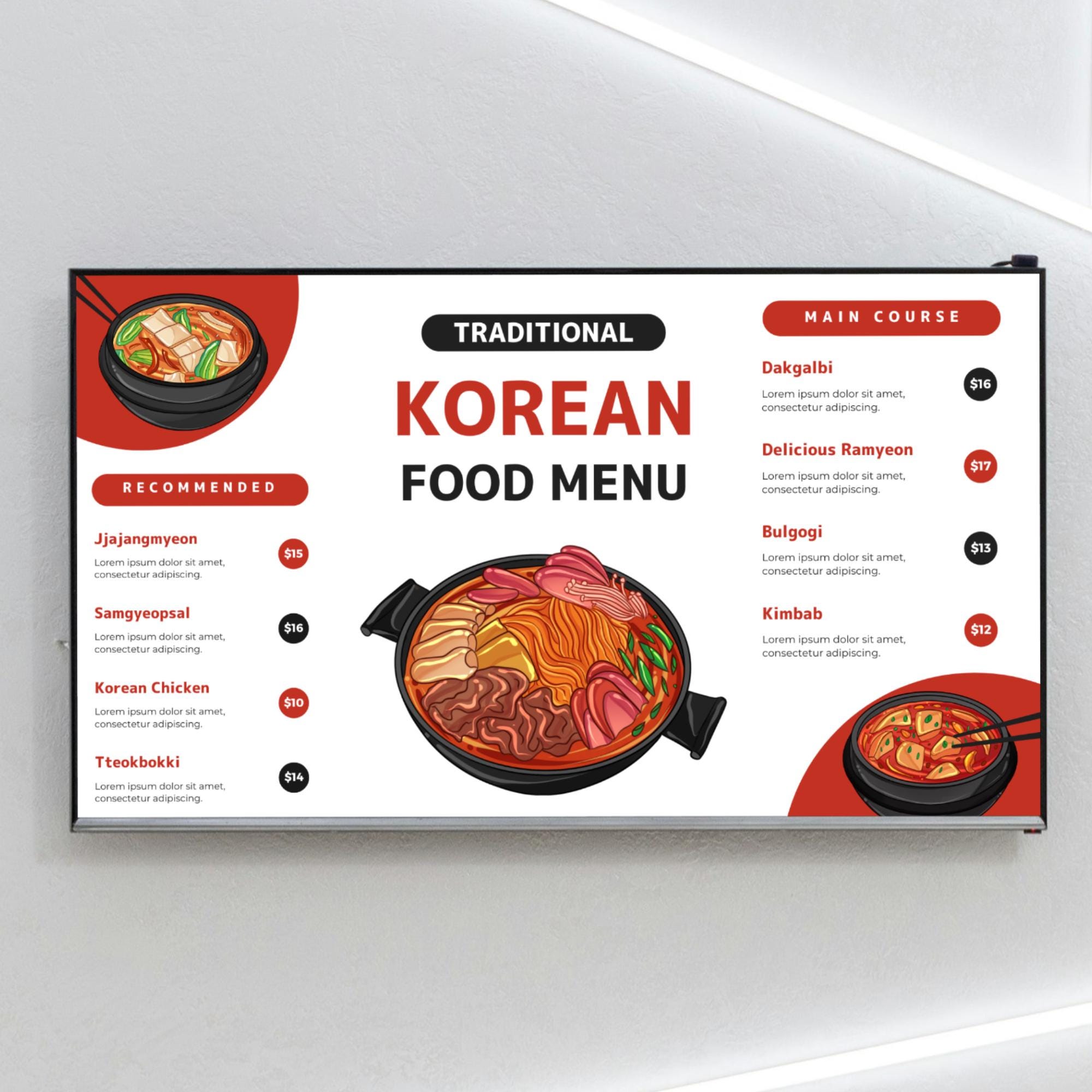 Editable Korean Restaurant TV Menu Board, Digital Korean Food Menu ...