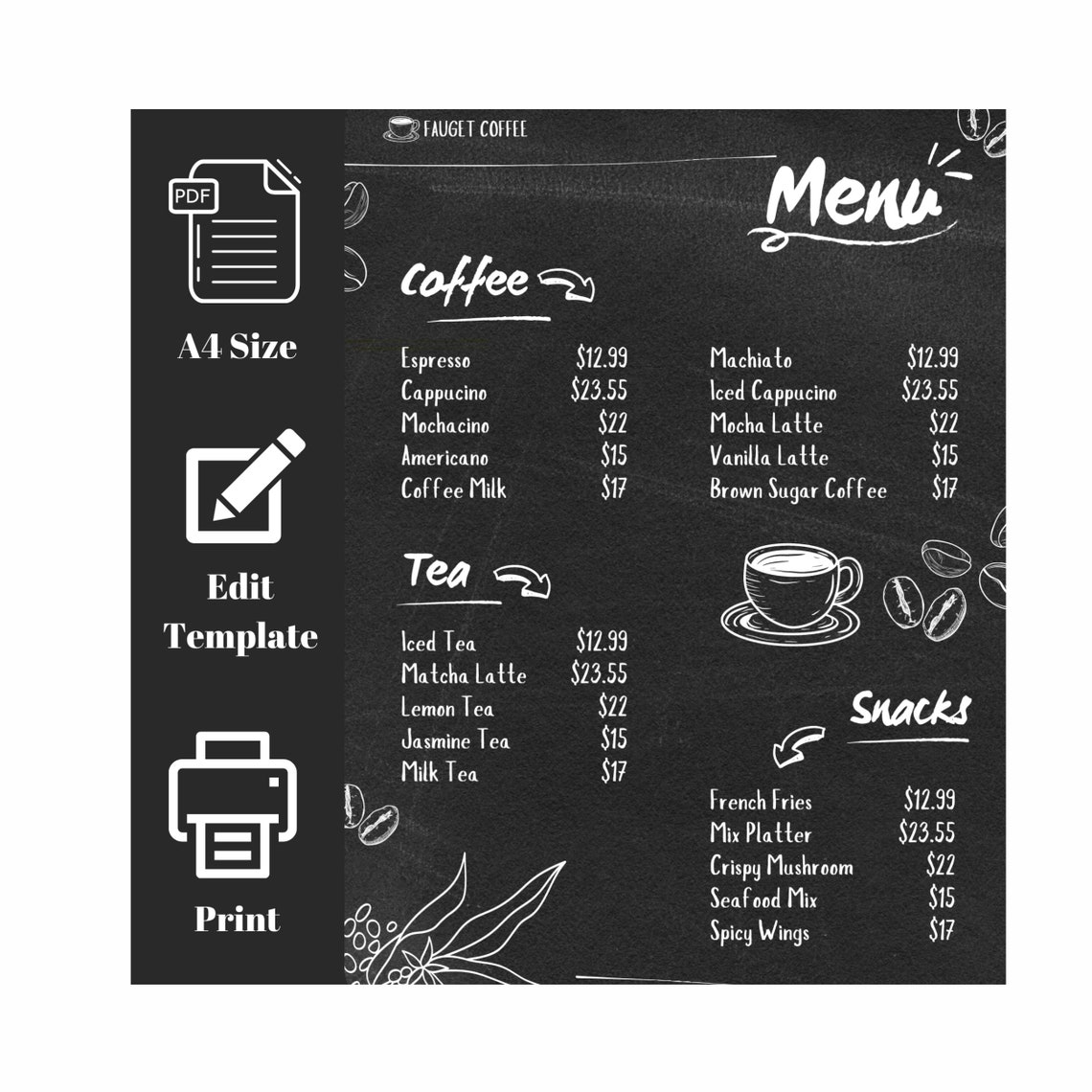 Coffee Menu, Coffee Shop Menu, Coffee Shop Price List Template, Easy ...