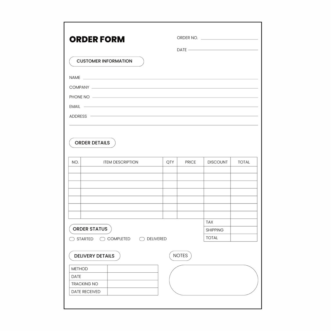 Set of 4 Order Forms, , A4 Size Order Form Instant Download ...