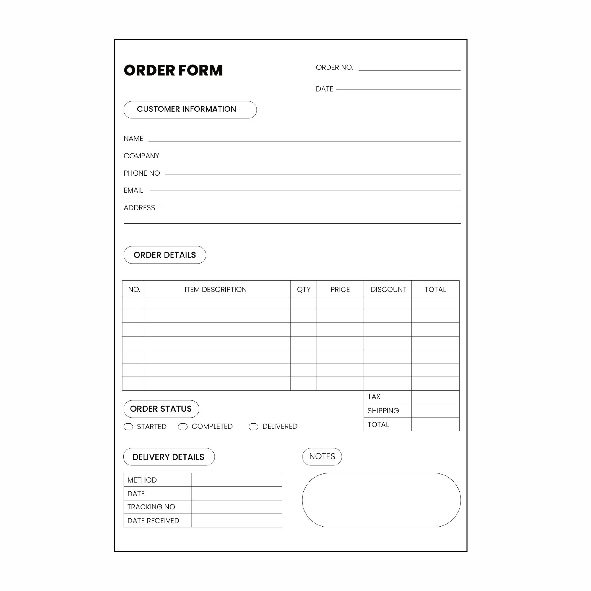 Set of 4 Order Forms, , A4 Size Order Form Instant Download ...