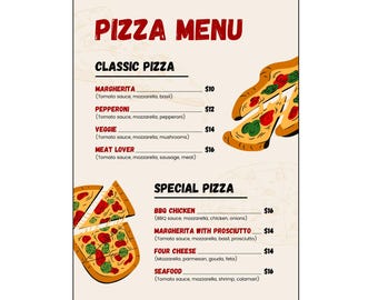 Pizza Restaurant Menu Template - Etsy