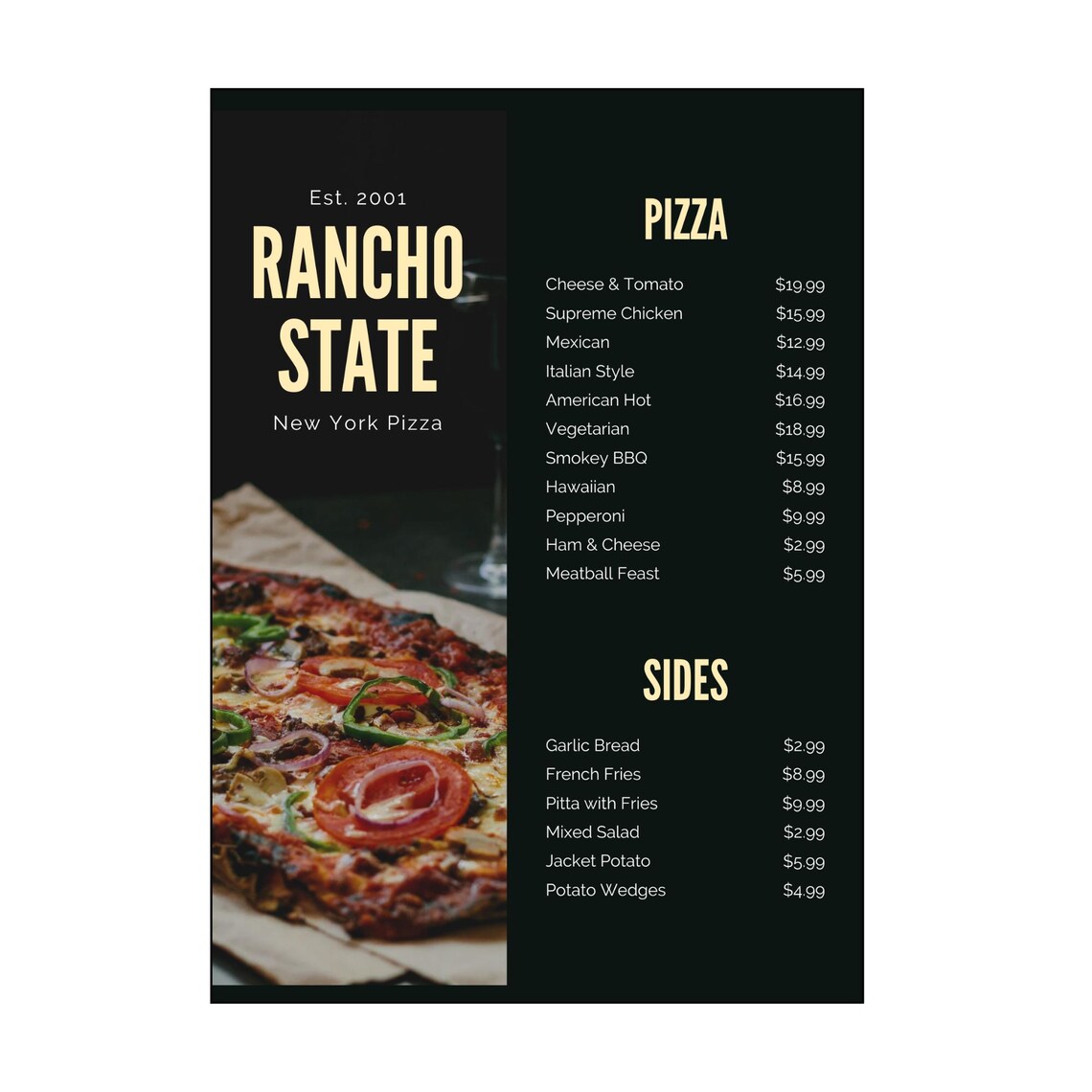 Pizza Restaurant Menu Template in Canva | Editable A4 Design | Instant ...