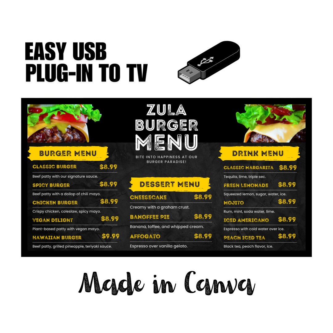 TV Menu Board for Restaurant, Burger Menu Board, Digital Menu, DIY ...