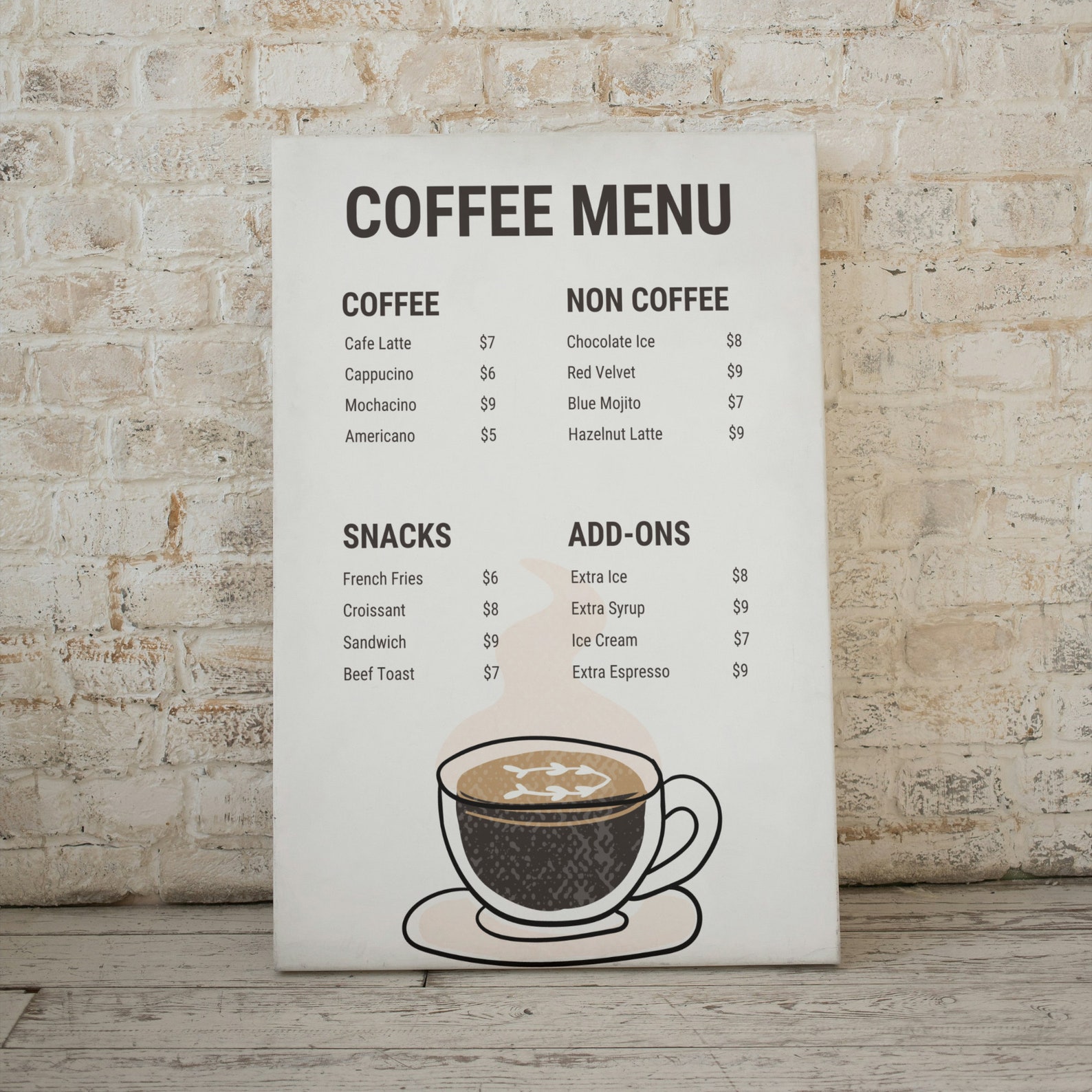 Minimal Coffee Menu Template for Canva, A4 Size Editable Café Price ...