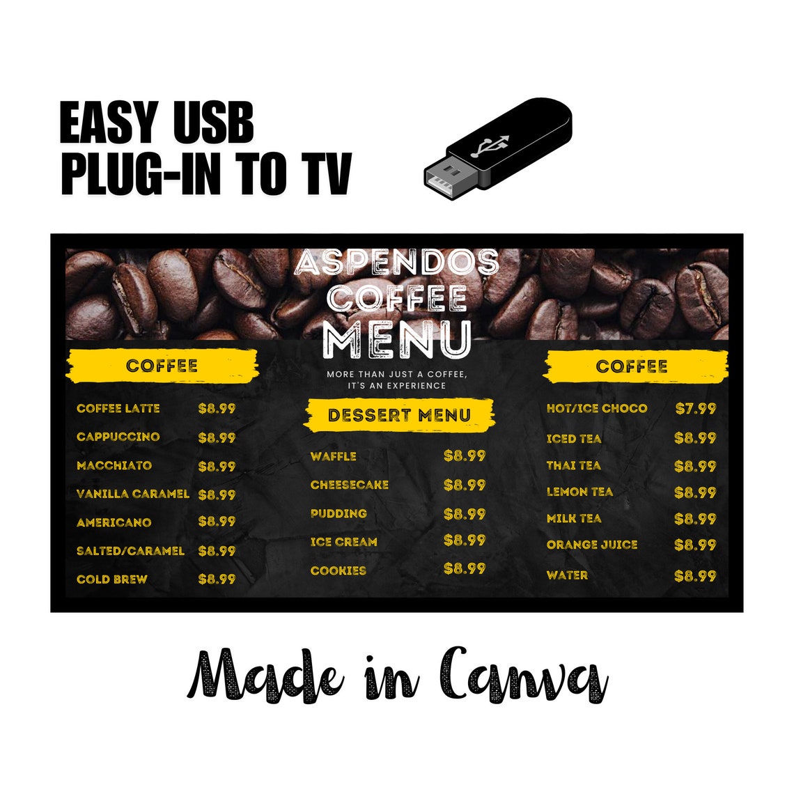 Tv Menu Board, Easy DIY Digital Menu Board, Cafe Menu, Coffee Menu ...