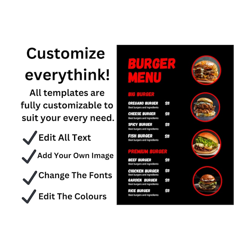 Editable Burger Menu Canva A4 Template, Custom Fast Food Layout ...
