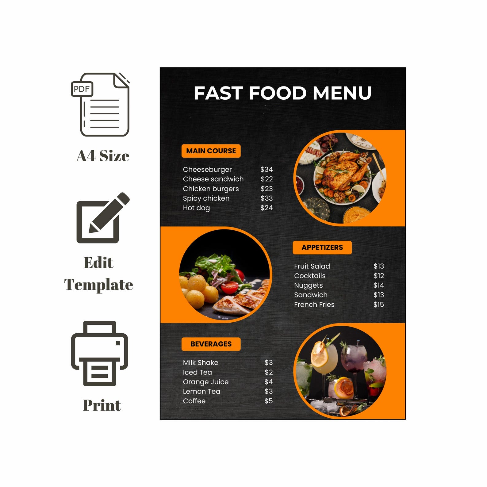 Fast Food Menu Template Editable Fast Food Menu Template A4 Size ...