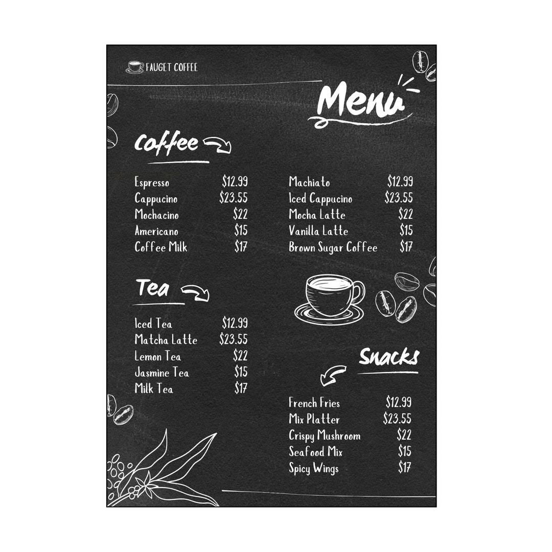 Coffee Shop Menu Template, A4 Size, Editable Cafe Price List (canva) - Etsy