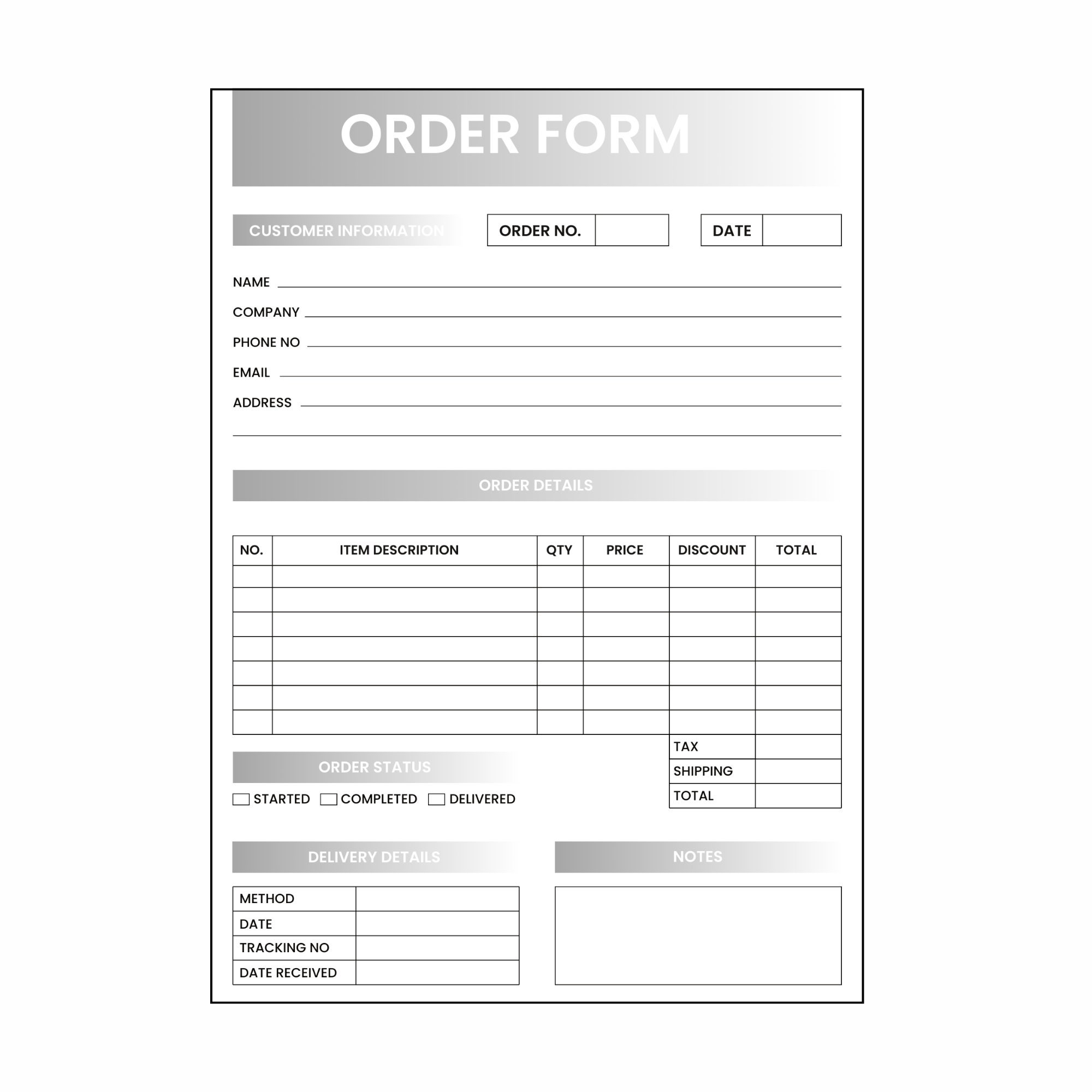 Set of 4 Order Forms, , A4 Size Order Form Instant Download ...