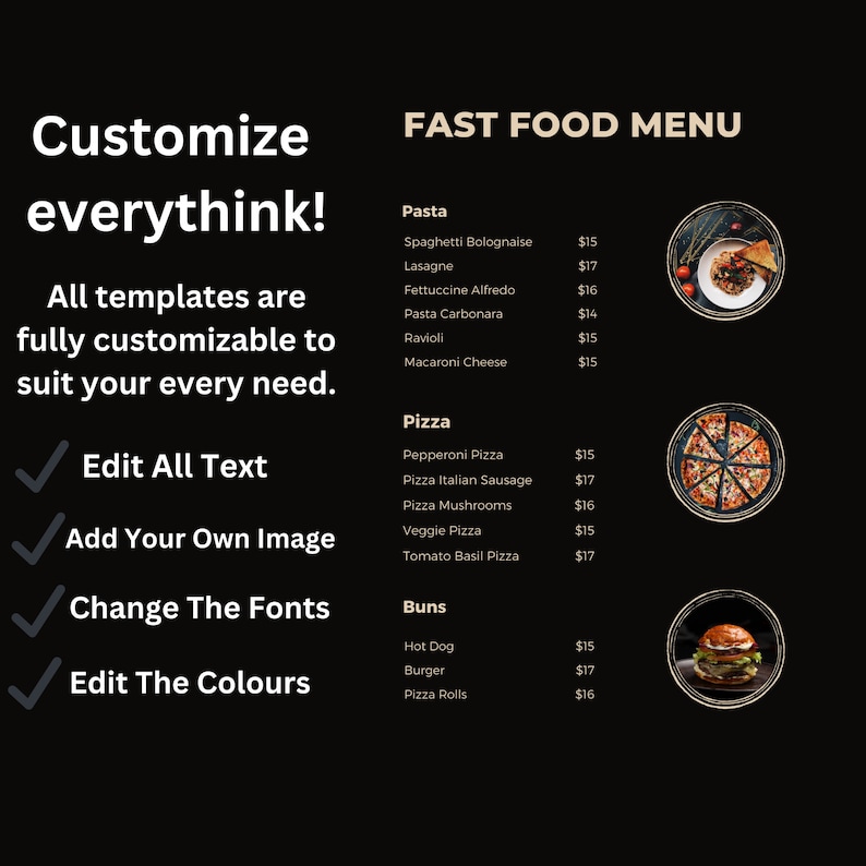Fast Food Menu Template | Editable Fast Food Menu Template (A4 Size ...