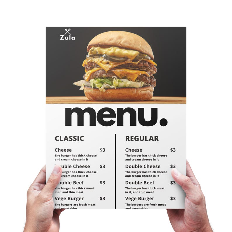 Simple Canva Burger Menu Template A4, Customizable Restaurant Menu ...
