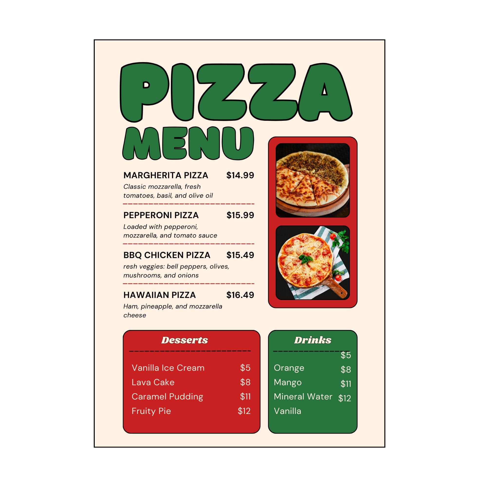 Pizza Menu Template, Customizable Pizza Menu Template, Pizza Menu Price ...