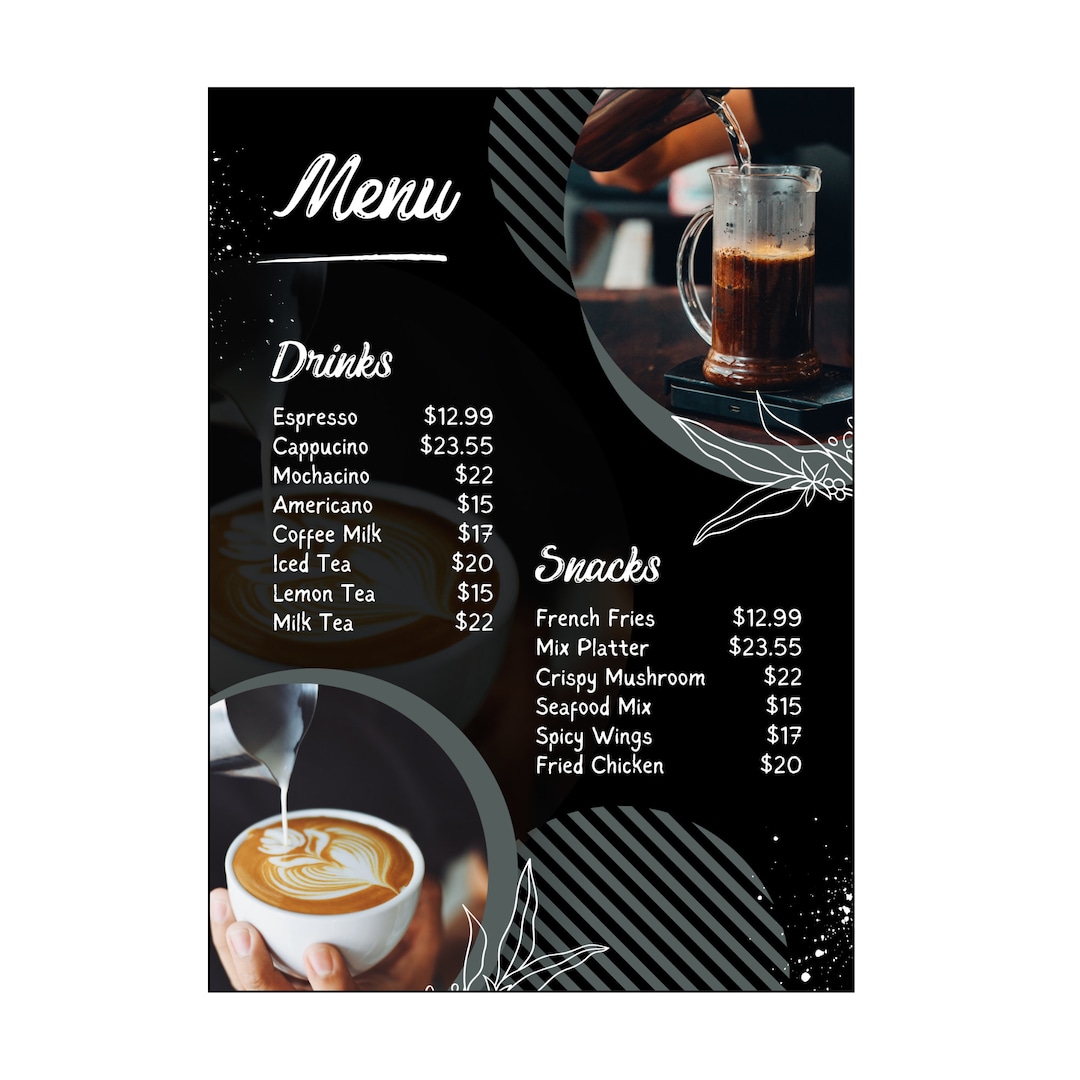 Editable Coffee Shop Menu Template, A4 Café Design (canva) - Etsy