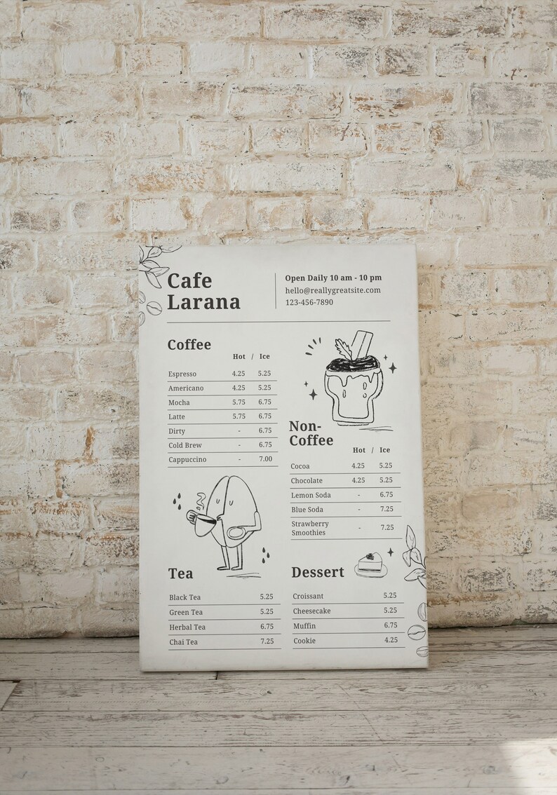 Barista Coffee Menu Template for Canva, A4 Size Editable and Printable ...