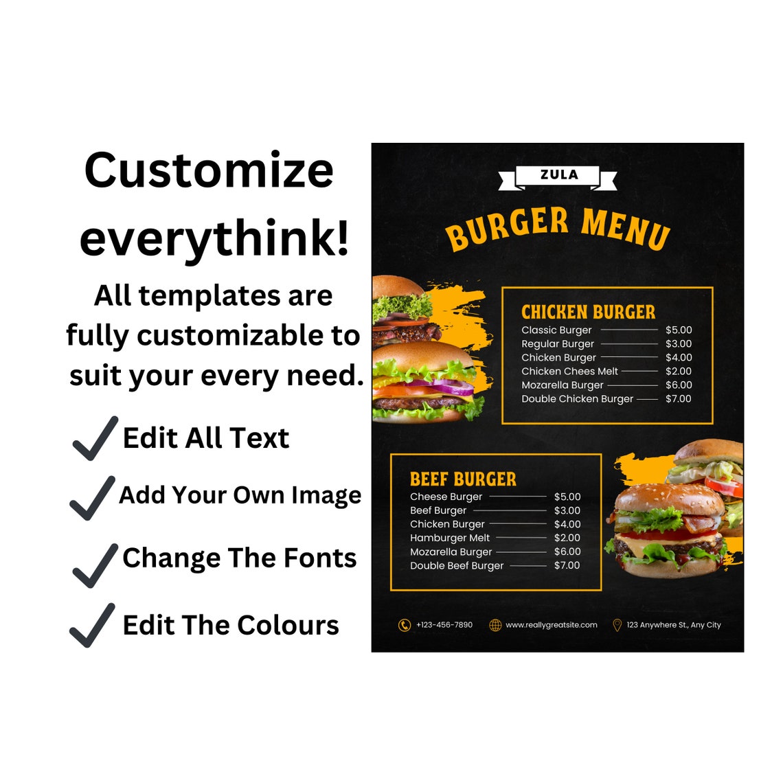 Burger Menu Template, Customizable Burger Menu Template, Burger Menu ...