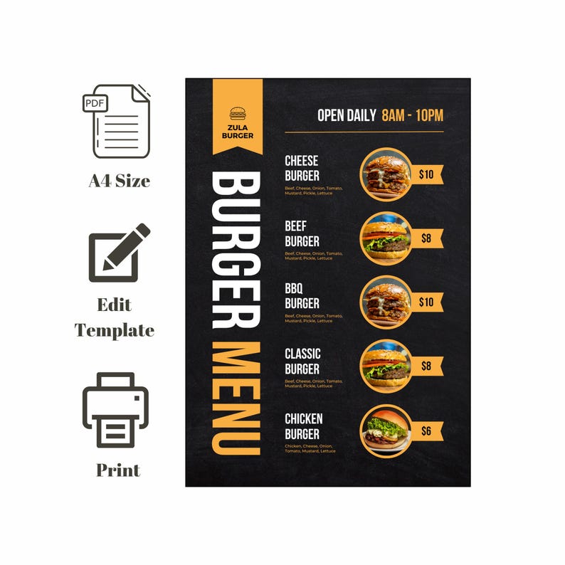 Burger Menu Template, Customizable Burger Menu Template, Burger Menu ...