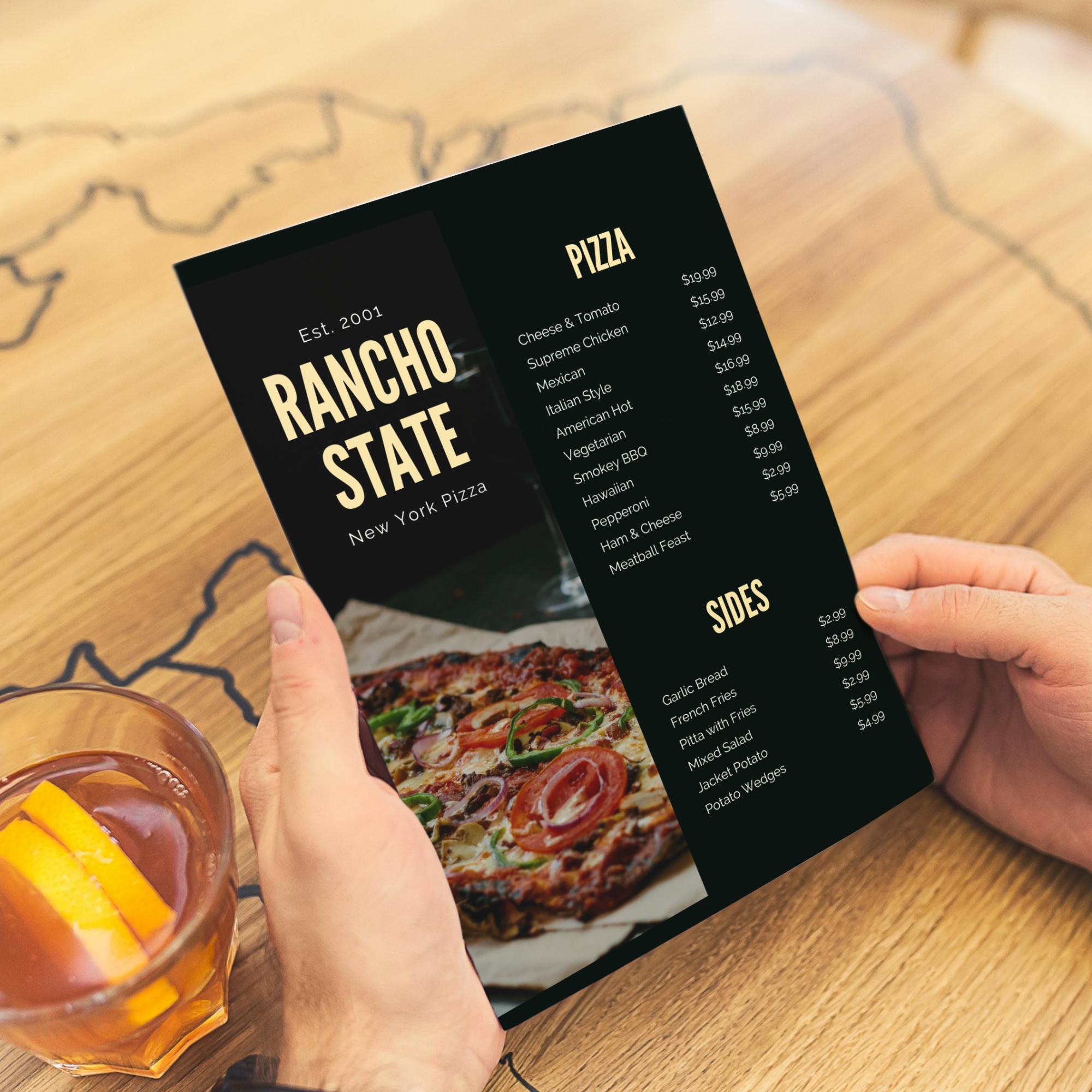 Pizza Restaurant Menu Template in Canva | Editable A4 Design | Instant ...