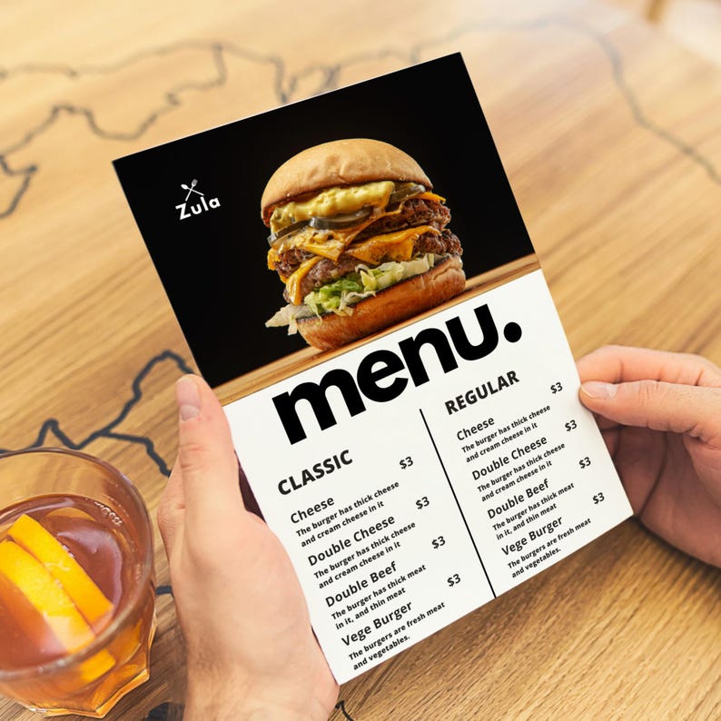 Simple Canva Burger Menu Template A4, Customizable Restaurant Menu ...