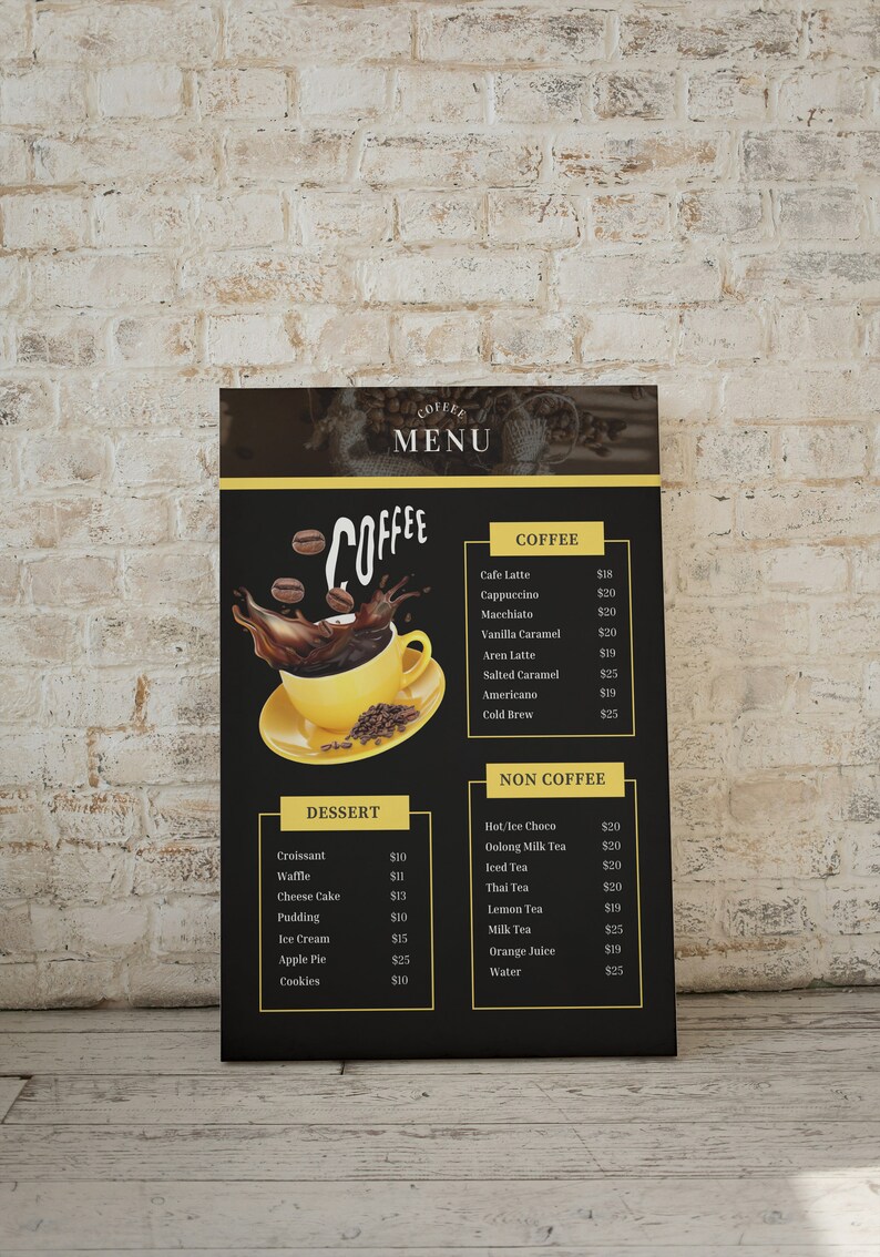 Coffee Menu Template, Customizable Coffee Menu Template, Coffee Shop ...