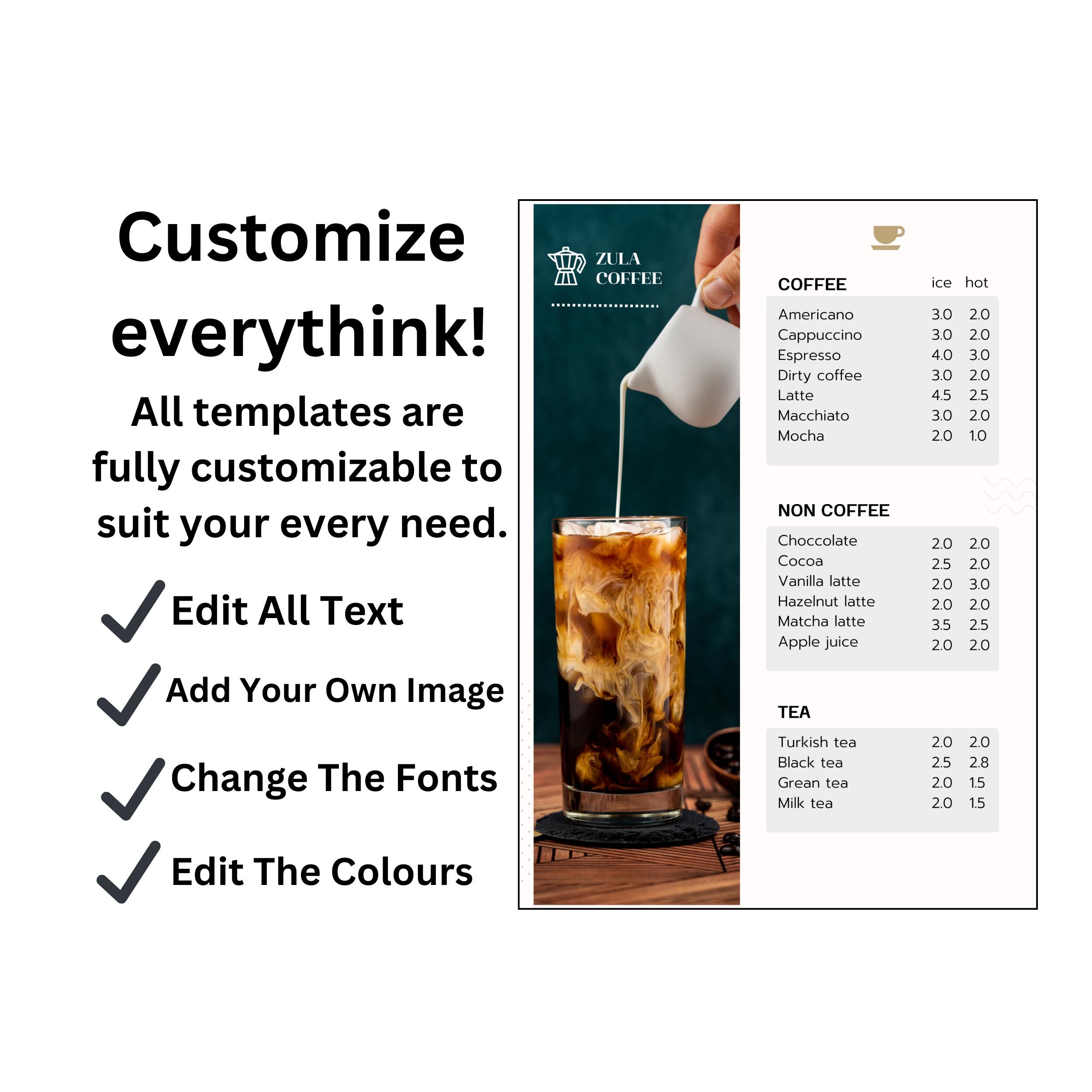 Canva Coffee Menu Template A4 Size, Customizable Café Price List ...