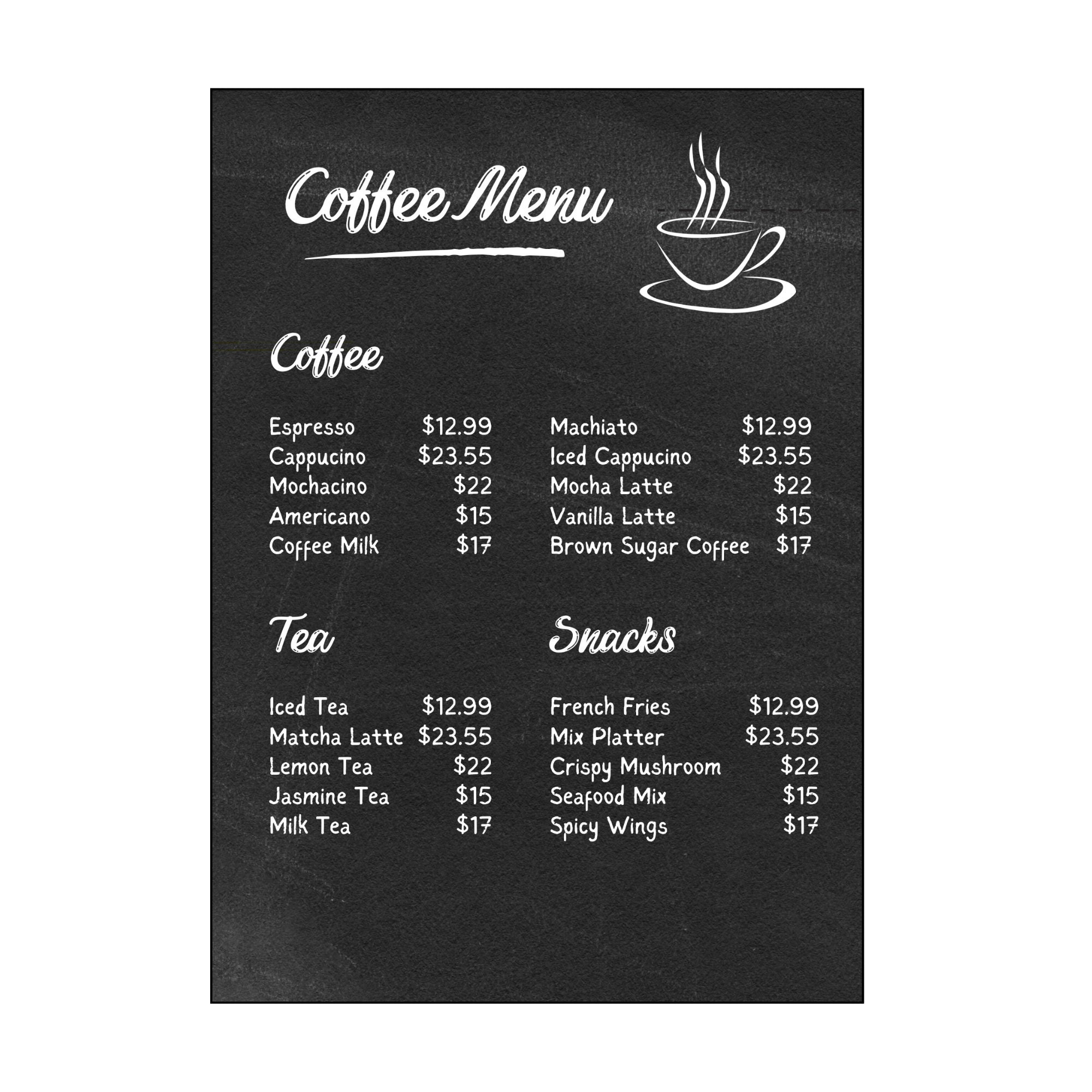 Coffee Menu Template, Customizable Coffee Menu Template, Coffee Shop ...