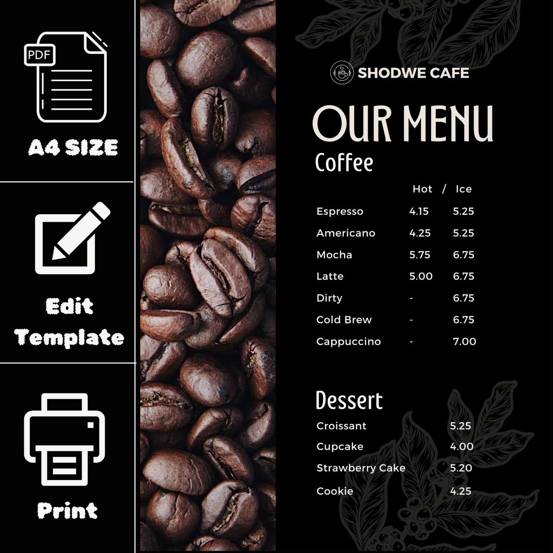 Set of 12 Coffee Menu Templates | Canva Editable Coffee Shop Price List ...
