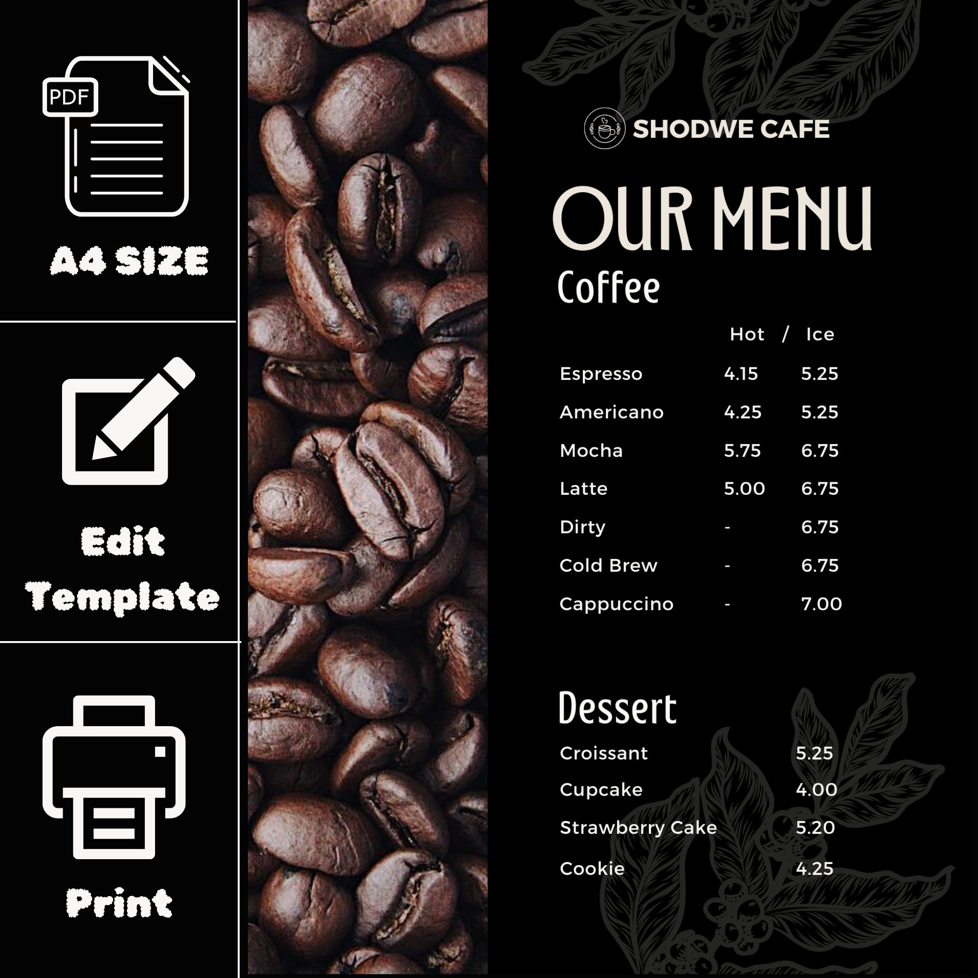 Set of 12 Coffee Menu Templates | Canva Editable Coffee Shop Price List ...