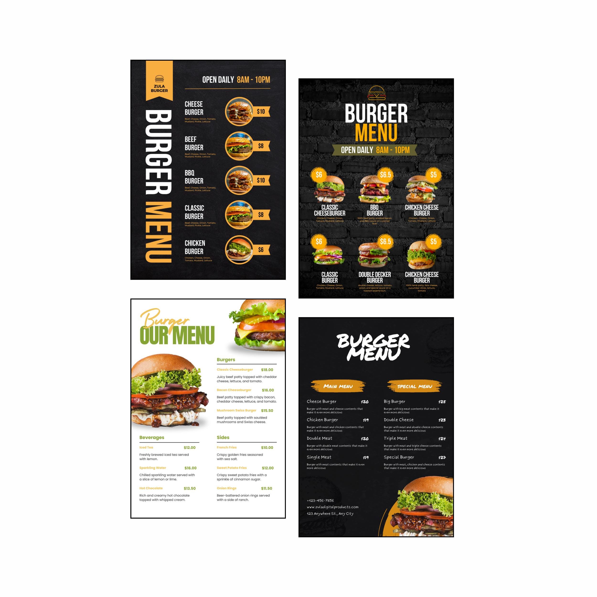 Set of 12 Burger Menu Templates, Customizable Burger Menu Templates ...