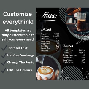 Coffee Menu Template, Customizable Coffee Menu Template, Coffee Shop ...