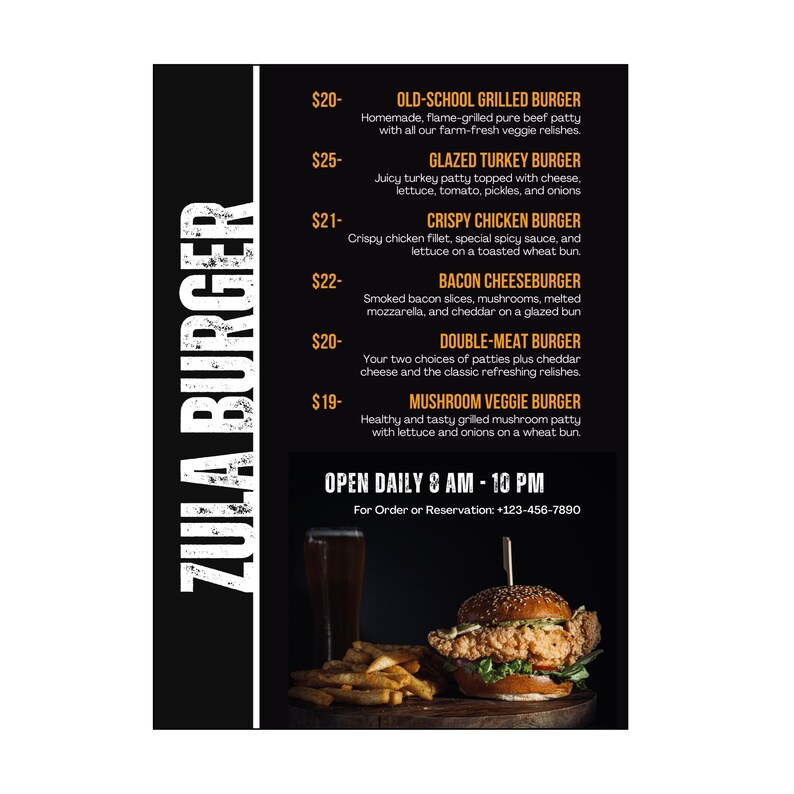 A4 Size Canva Burger Menu Template, Customizable Fast Food Menu for ...