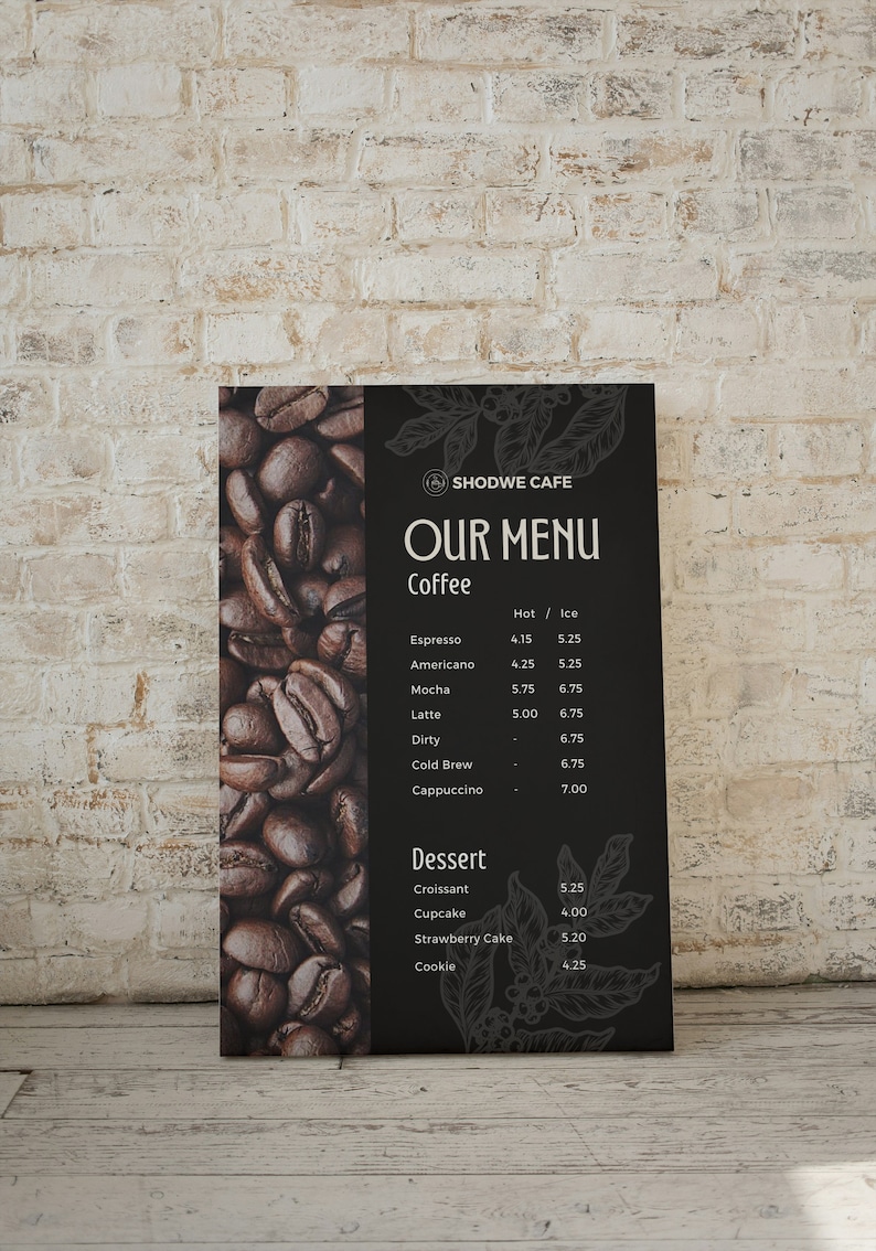 Coffee Menu Template, Customizable Coffee Menu Template, Coffee Shop ...