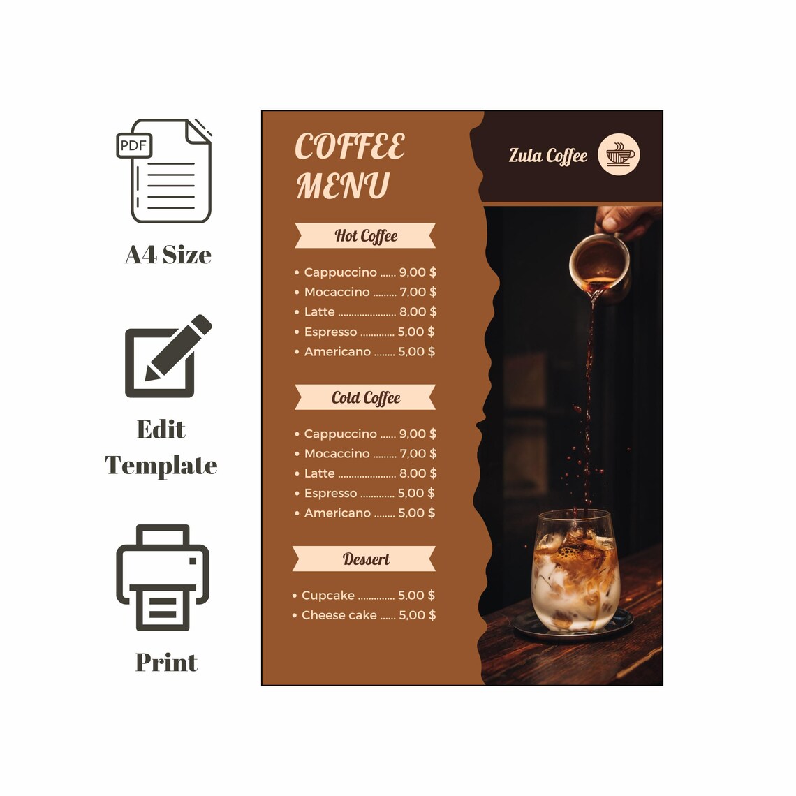 Coffee Menu Template, Customizable Coffee Menu Template, Coffee Shop ...